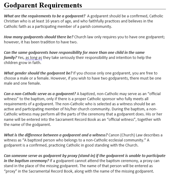 St. Gabriel Baptism Information Sheet